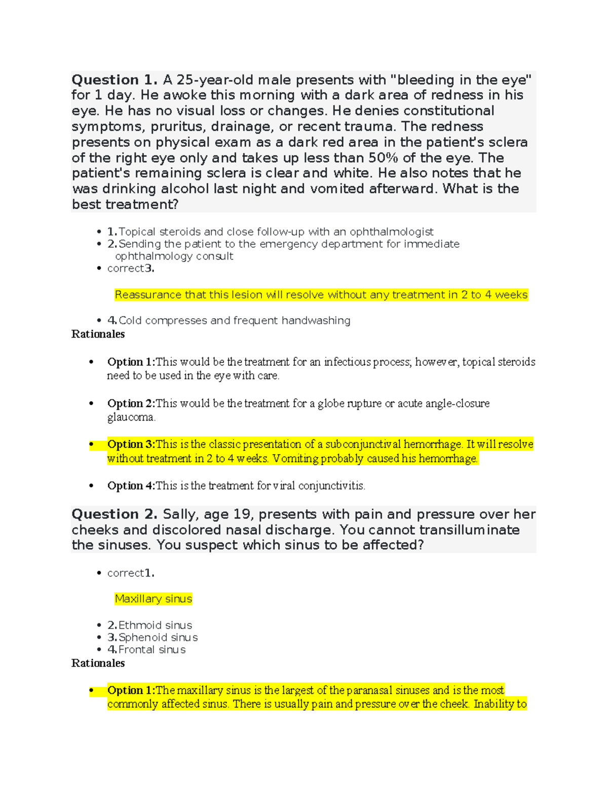 Midterm Study Questions for Medical Diagnosis and Treatment (MED 101 ...