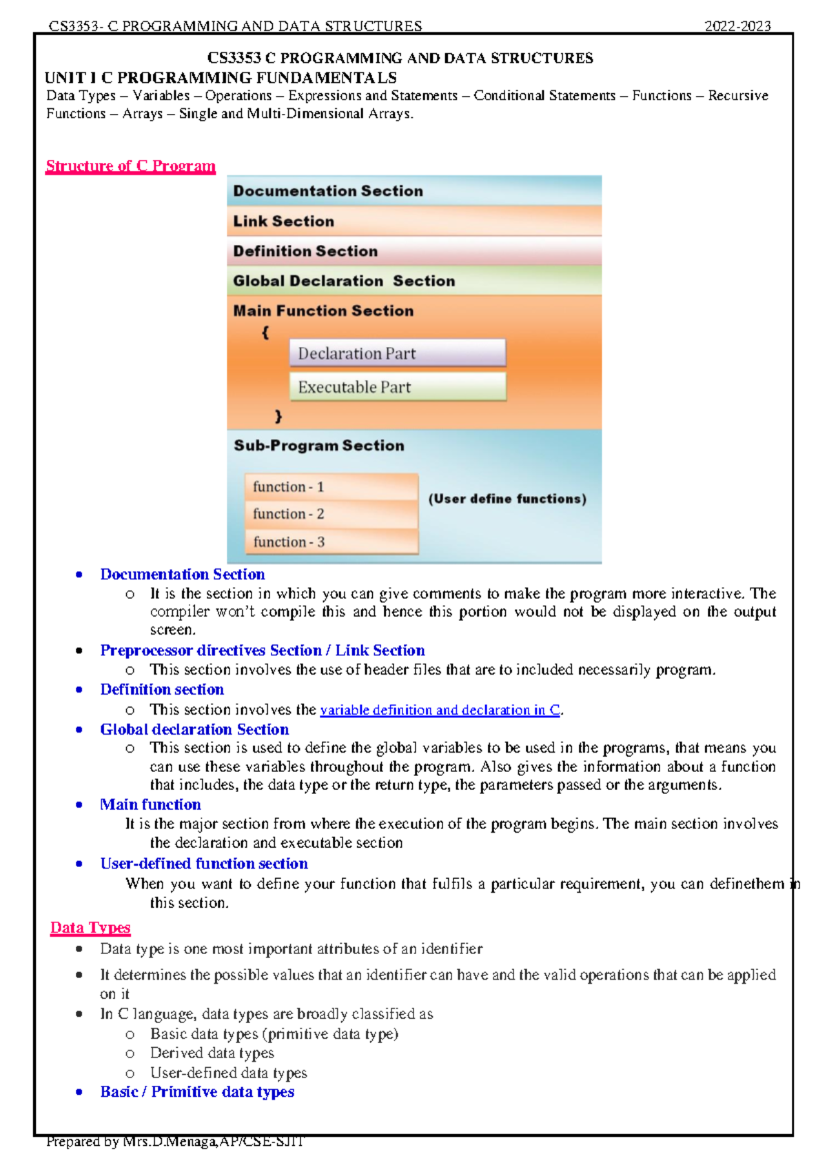 UNIT1 - Artifical intelligence and machine learning - CS335 3 C PROGRAMMING AND DATA STRUCTURES ...