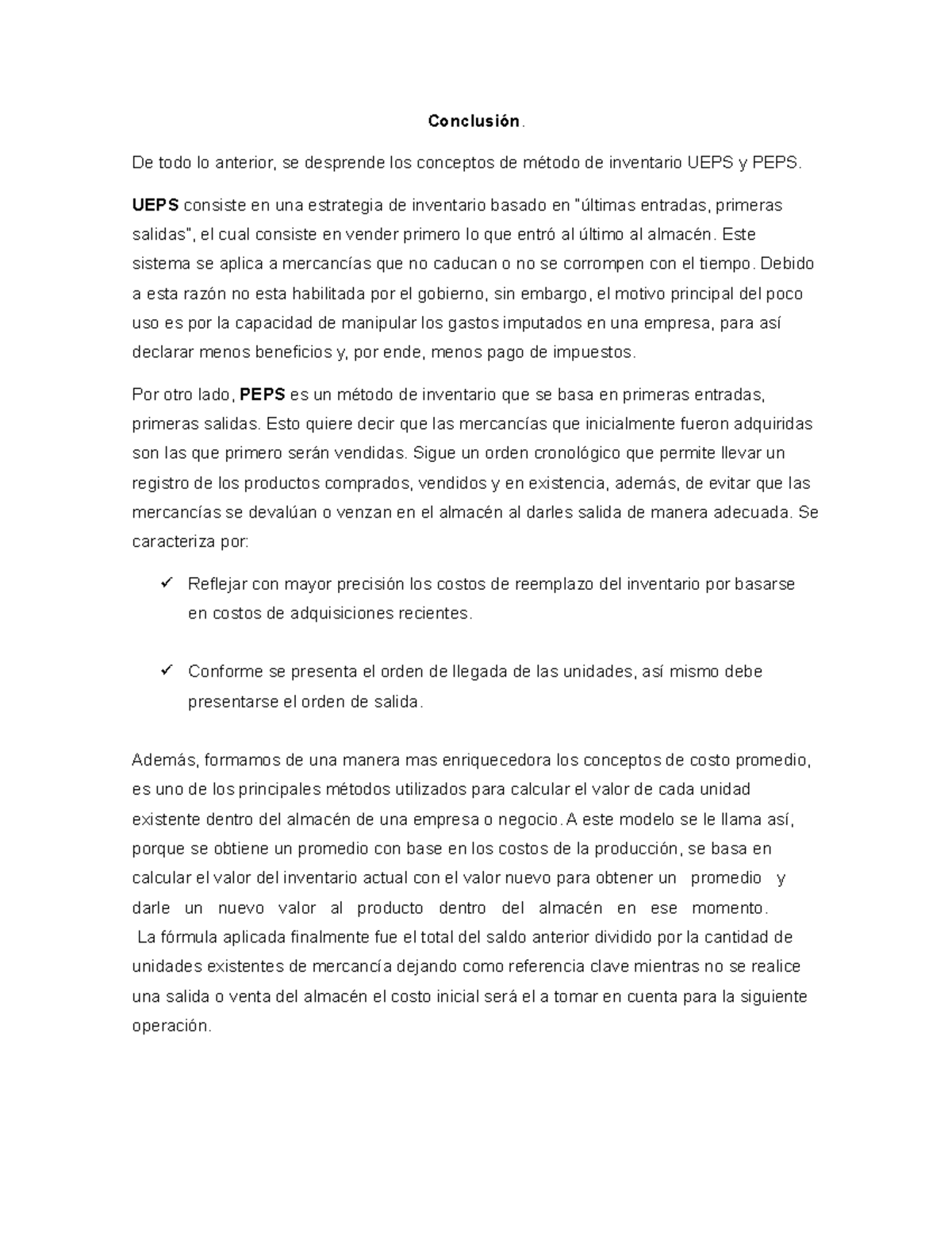 Conclusión Final sobre Métodos de Inventario en Contabilidad de Costos ...