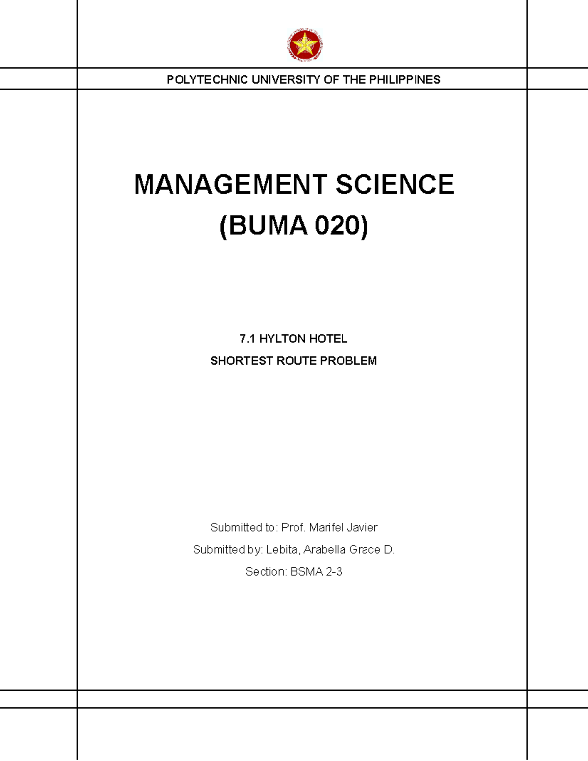 Network Flow Models Case Study - BUMA 020: Hylton Hotel Shortest Route ...