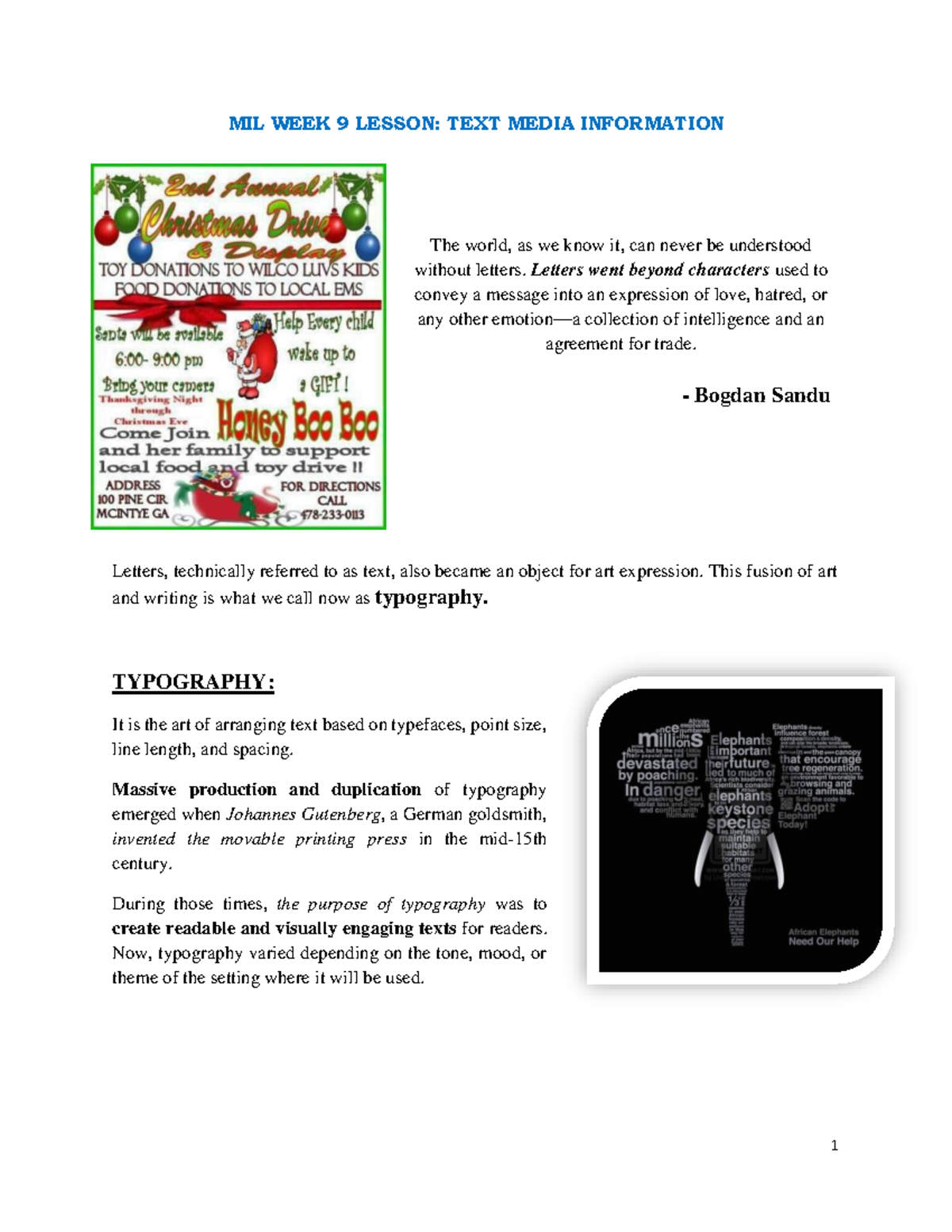 MIL 101 WEEK 9 LESSON: Typography and Text Media Review Notes - Studocu