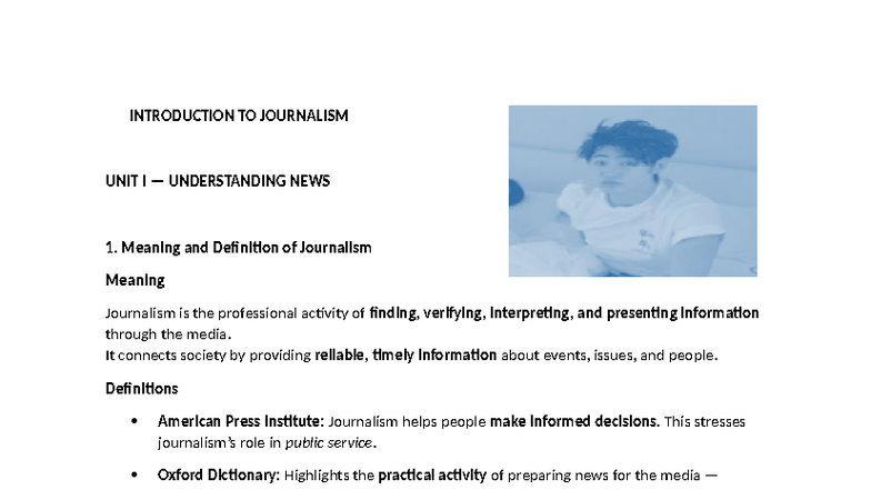 Introduction to Journalism: Understanding News and Writing Skills - Studocu