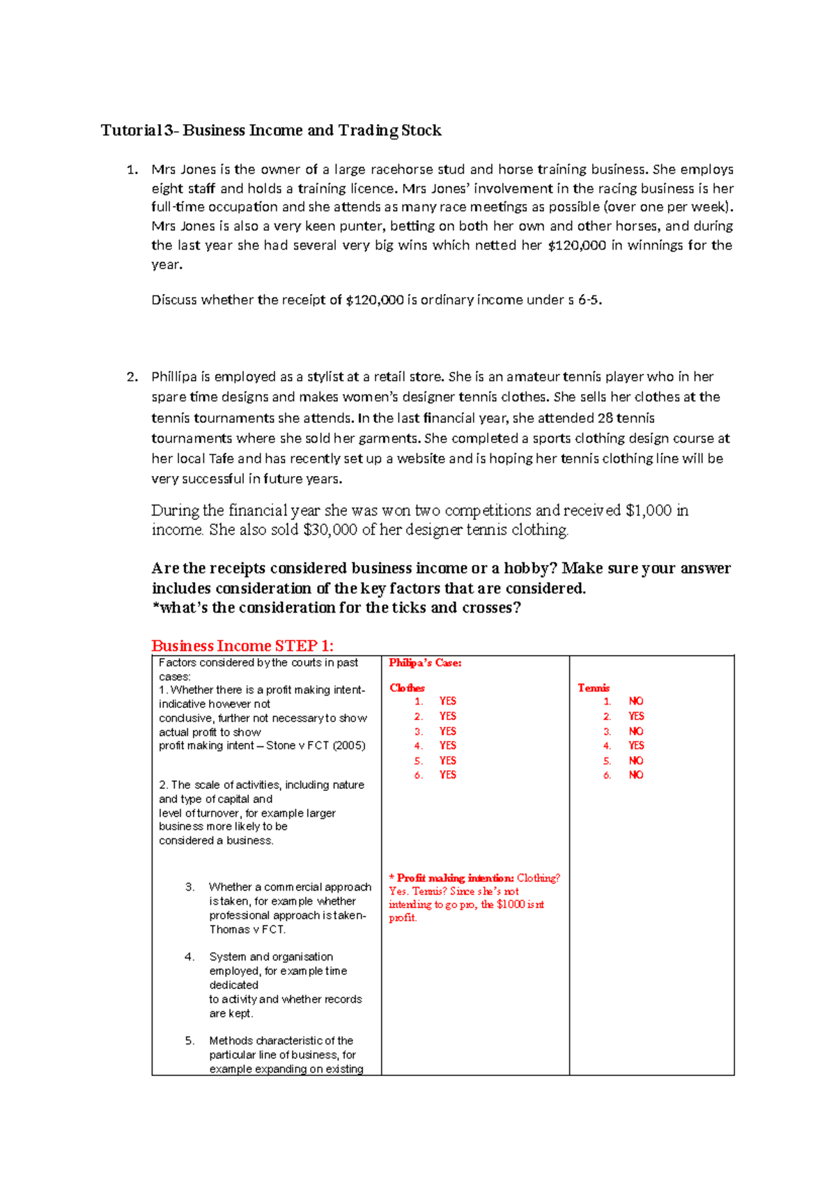 Tax Law - Tut 3 - Tutorial work topic 3 - Tutorial 3- Business Income ...