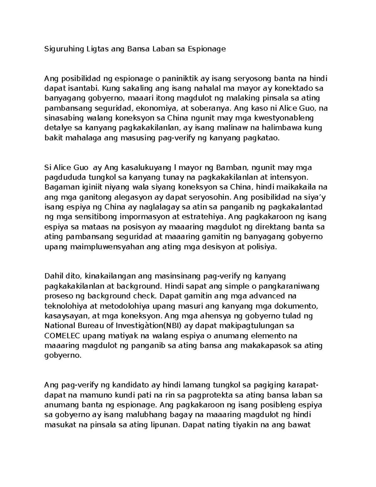 Espionage - Halimbawa ng Column Writing - Siguruhing Ligtas ang Bansa ...