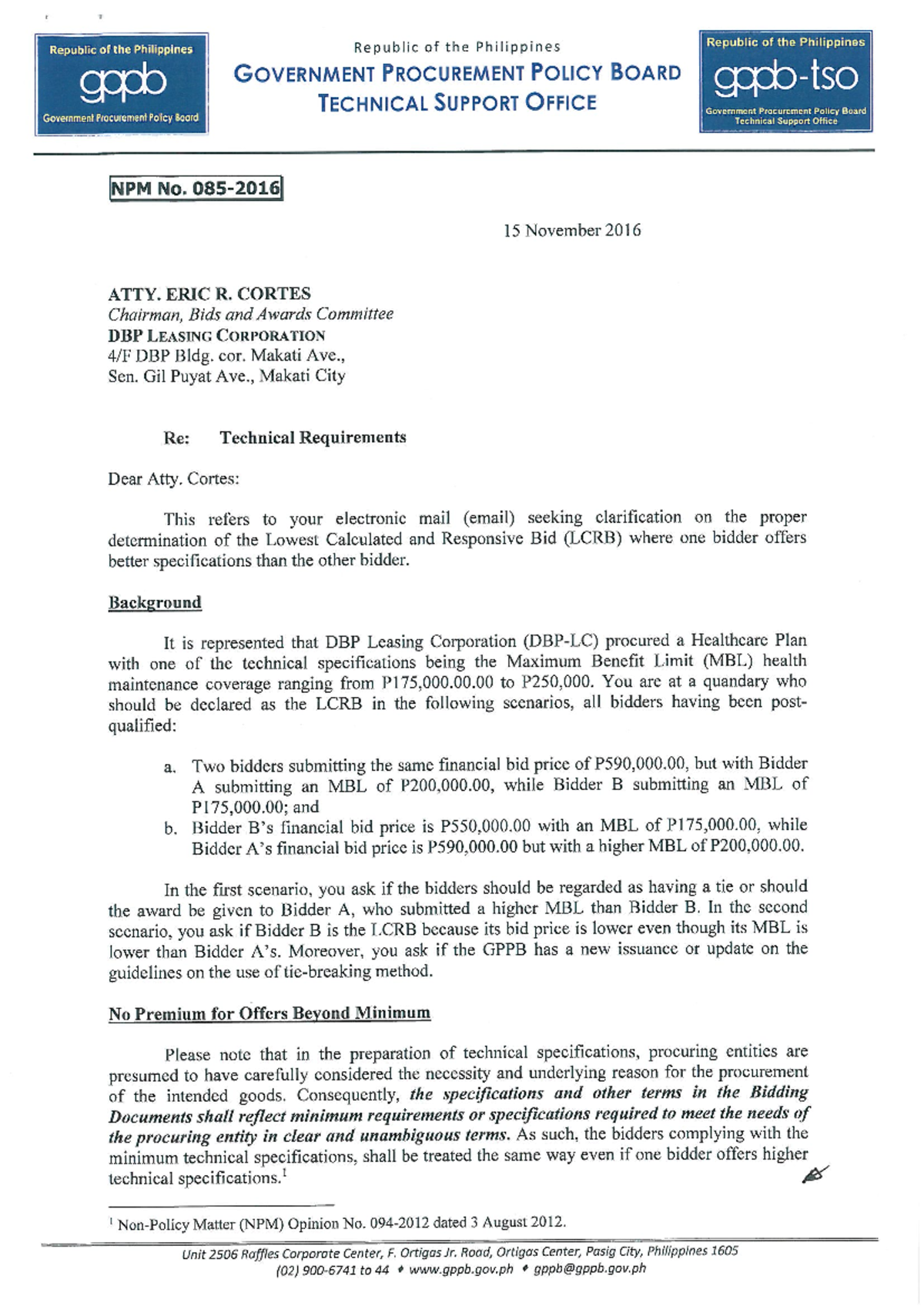 NPM No. 15: Clarifications on LCRB Determination in Procurement - Studocu