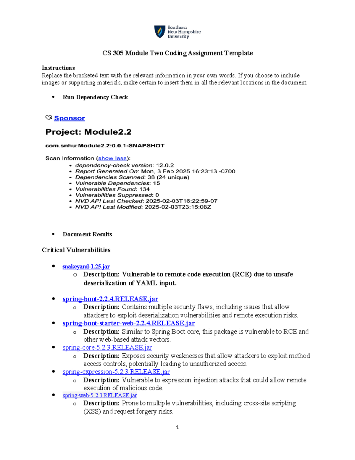 CS 305 Module Two Coding Assignment - Vulnerability Analysis Report - Studocu