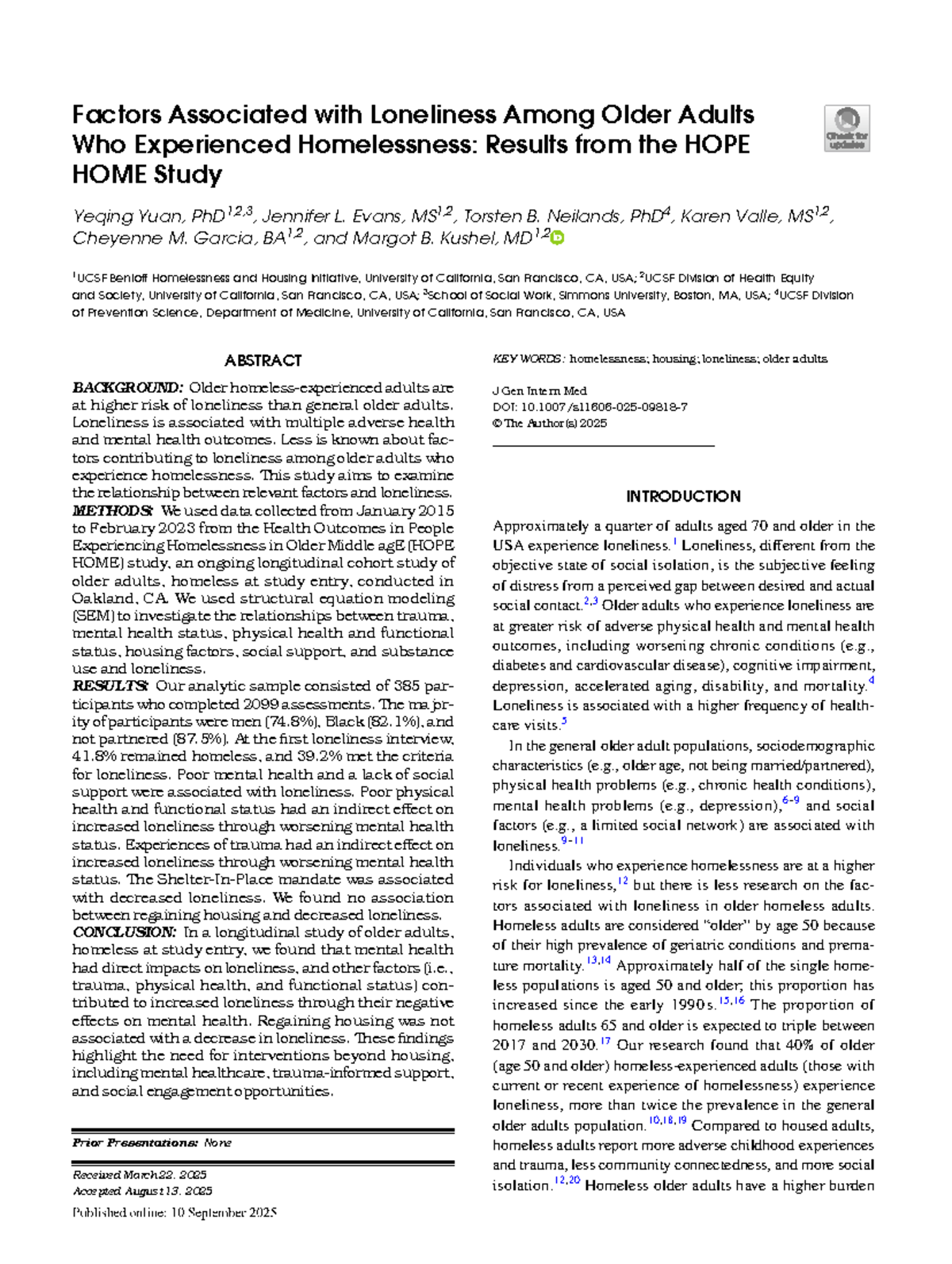 Factors Influencing Loneliness in Older Adults Experiencing ...