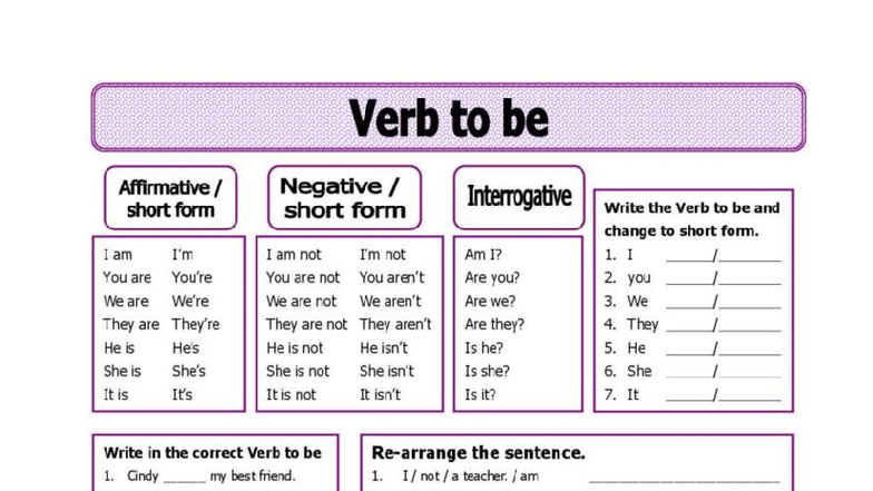 TOBE Worksheet - Affirmative, Negative, and Interrogative Forms - Studocu
