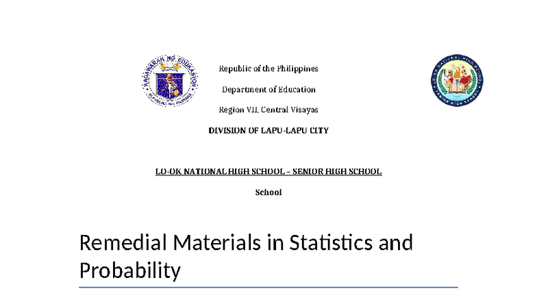 Remedial Materials in Statistics & Probability for Grade 11 - Studocu