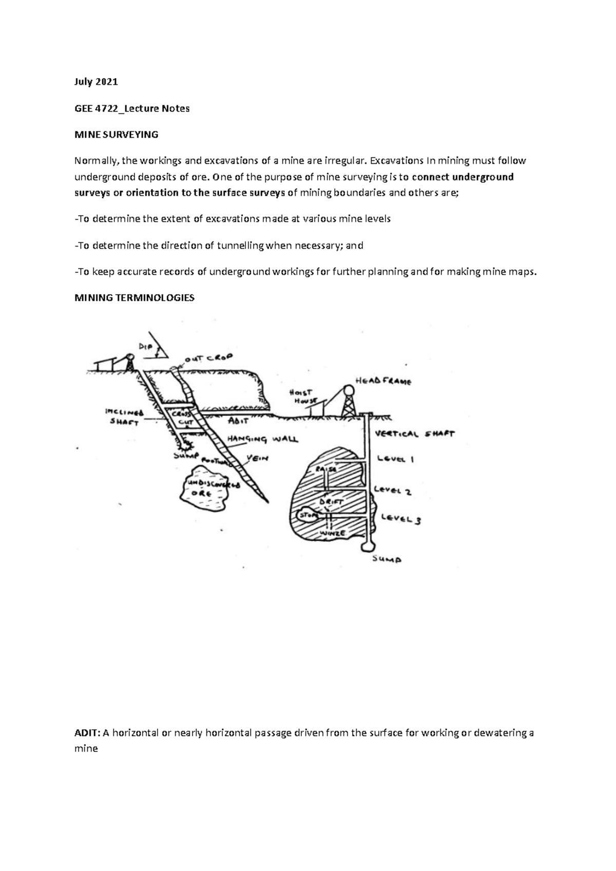 MINE Surveying Lecture Notes pdf file - July 2021 GEE 4722_Lecture ...