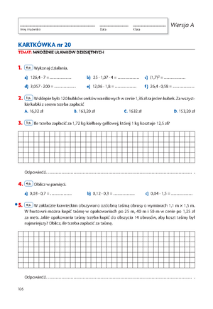 Zmiana jednostek i równania - Sprawdzian Matematyczny Klasa III - Studocu
