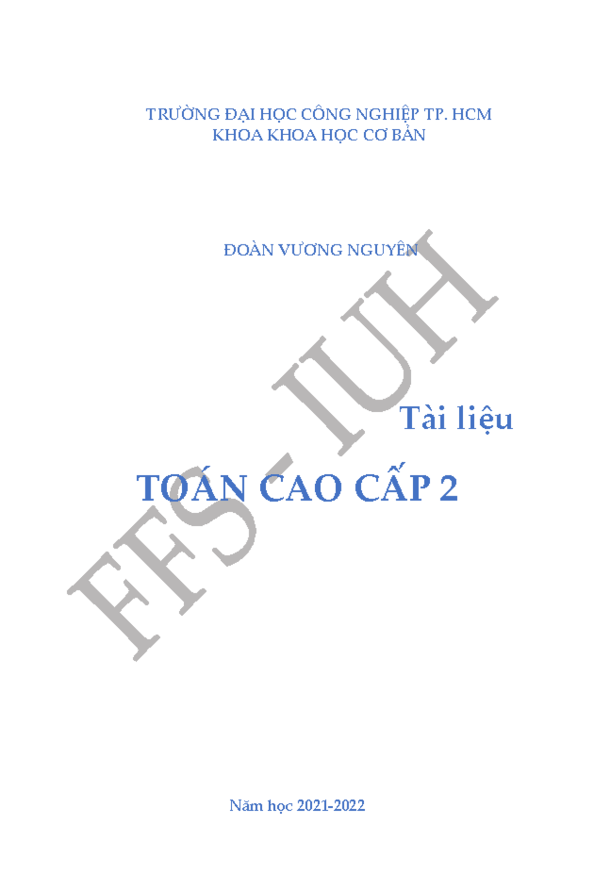 Tài liệu TCC 2: Toán Cao Cấp 2 - Lý Thuyết và Bài Tập - Studocu
