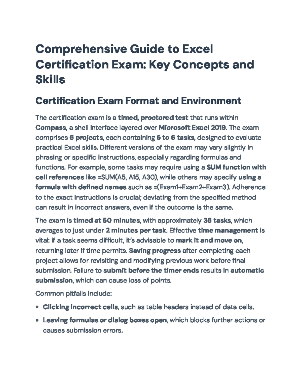 Excel Certification Exam Guide: Key Concepts & Skills Overview - Studocu