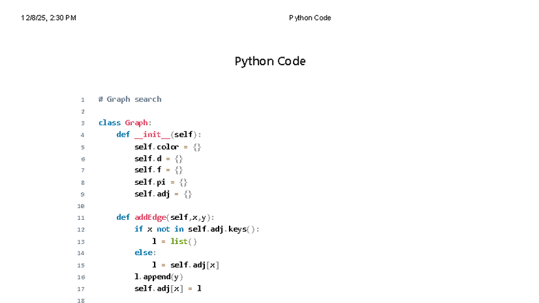 Python Code Practice: Graph Search Implementation - Studocu