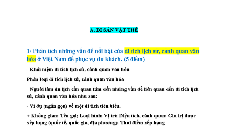 DLVH THÀNH NGỌC SỬA BÀI - A. DI SẢN VẬT THỂ 1/ Phân tích những vấn đề ...