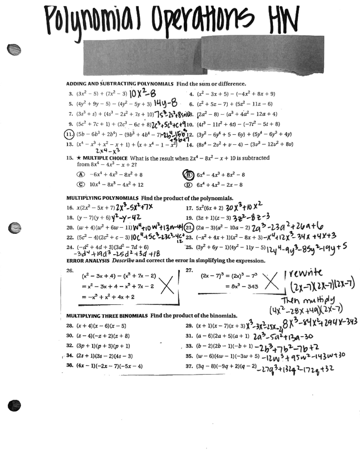 3.2 HW Key: Operations with Polynomials Explained - Studocu