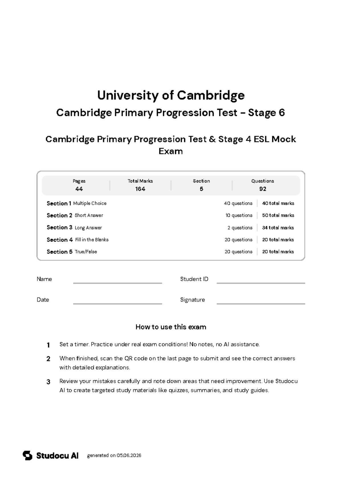 Stage 4 ESL Mock Exam & Science Test - Studocu
