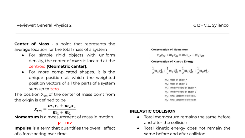 Reviewer: General Physics 2 G12 C.L. Sylianco - Key Concepts and ...