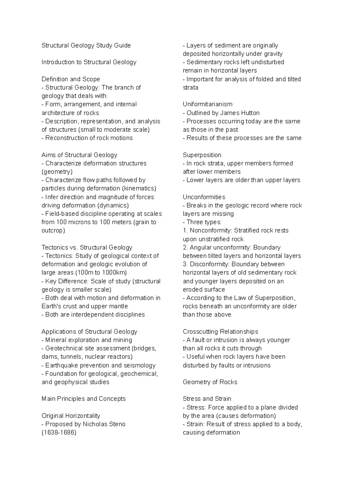 Geo study guide detailed version - Structural Geology Study Guide ...