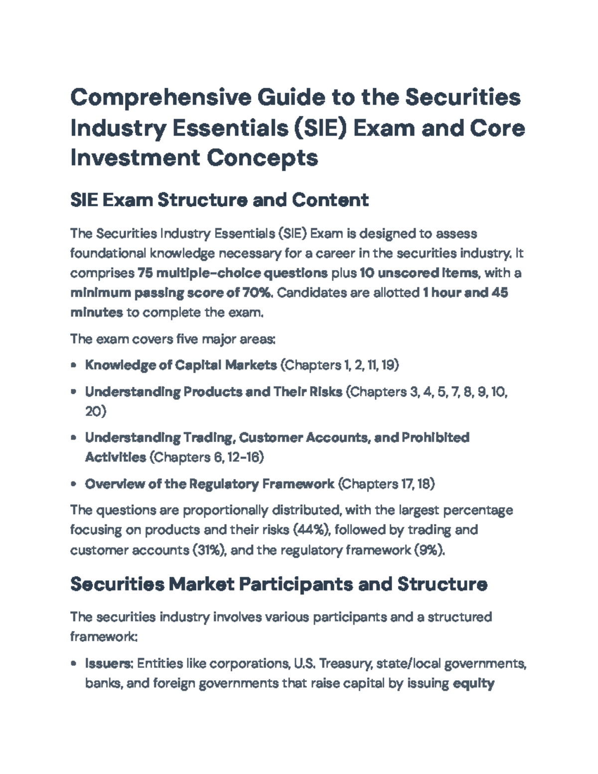 Comprehensive SIE Exam Guide: Key Investment Concepts and Structure - Studocu