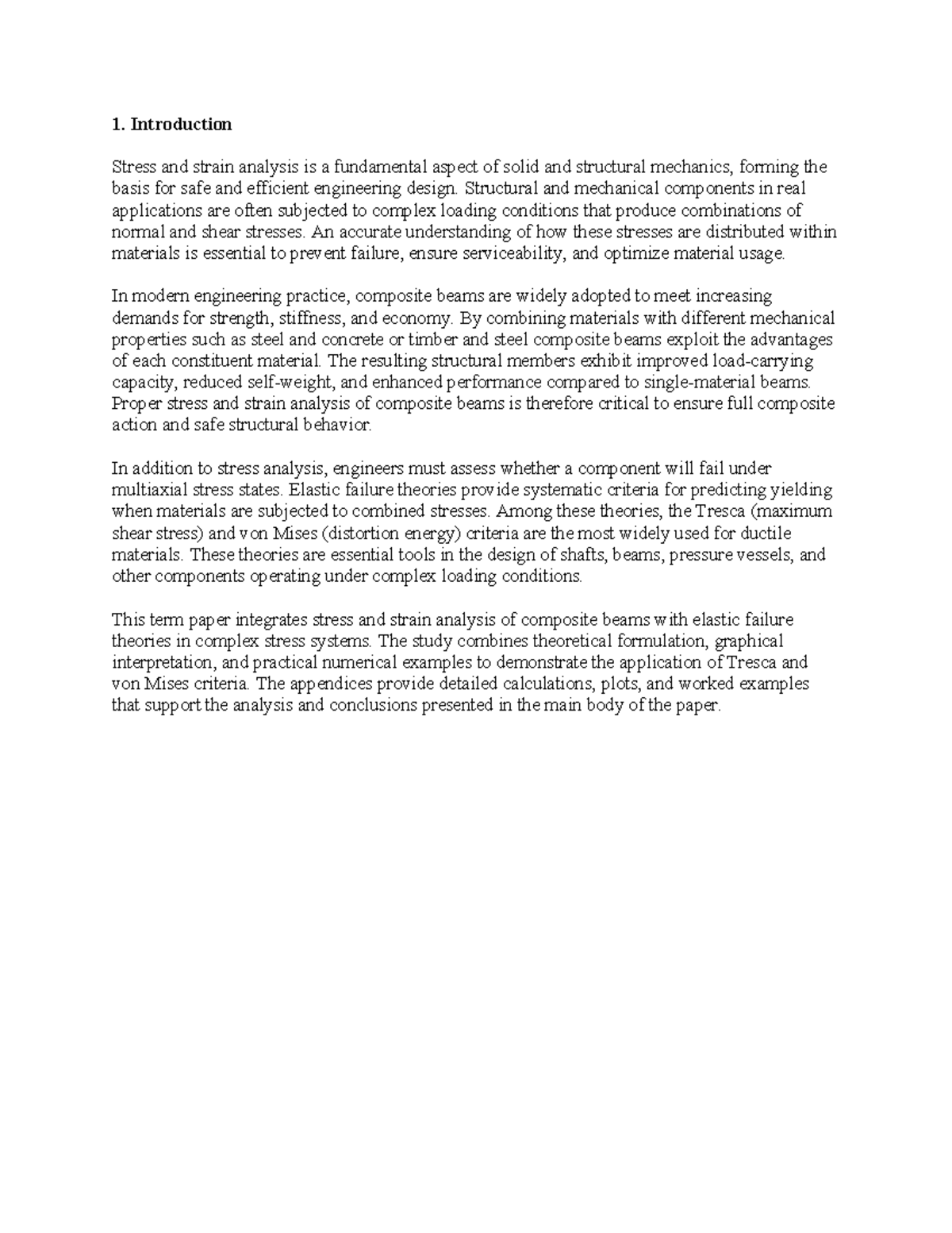 Solid Mechanics Term Paper: Stress & Strain Analysis of Composite Beams ...