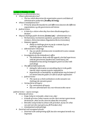 LAWS213 Public Law Tri2 - Judicial Review Cheat Sheet - Studocu