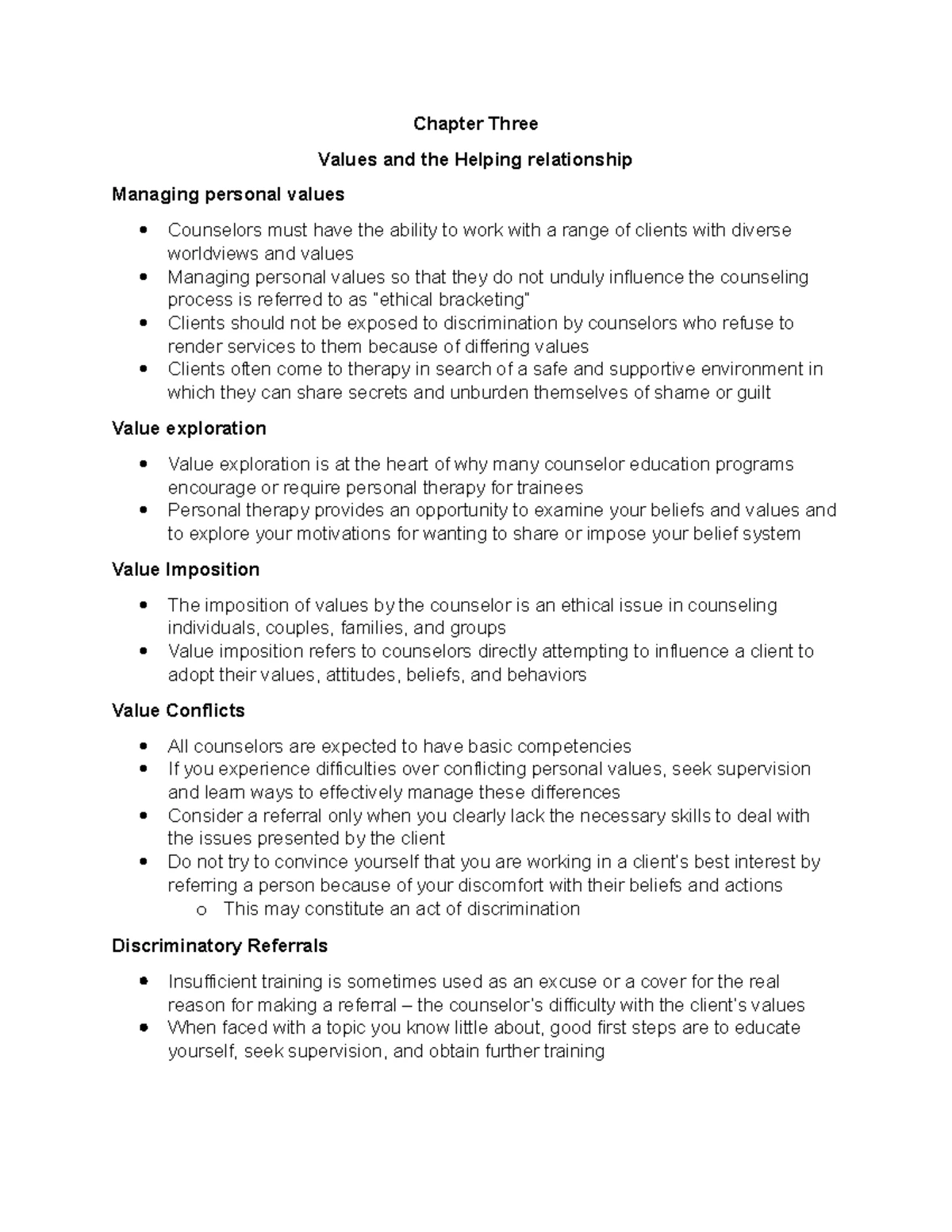 COUC 501 Ethics class notes -3 - To be a culturally sensitive counselor ...