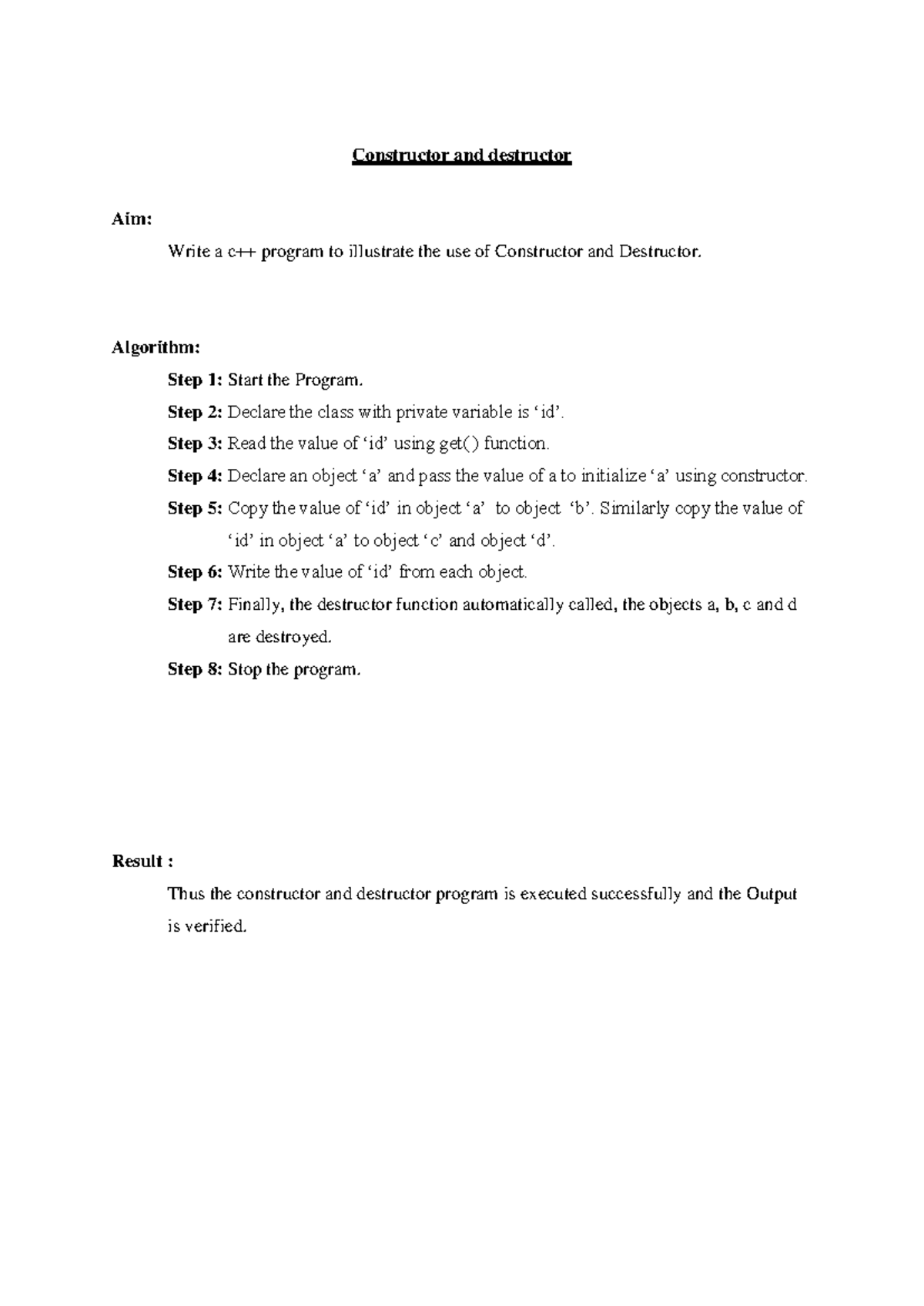 Cpp and ds practical programs-1 - Constructor and destructor Aim: Write a c++ program to ...