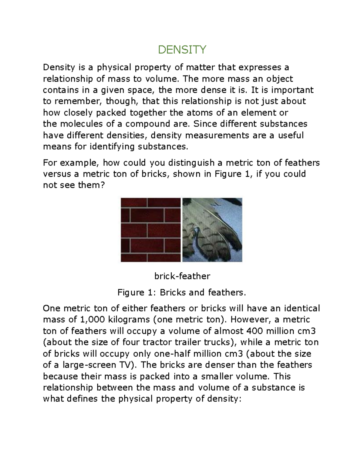 Density - Physics Notes on Mass-Volume Relationship and Properties ...
