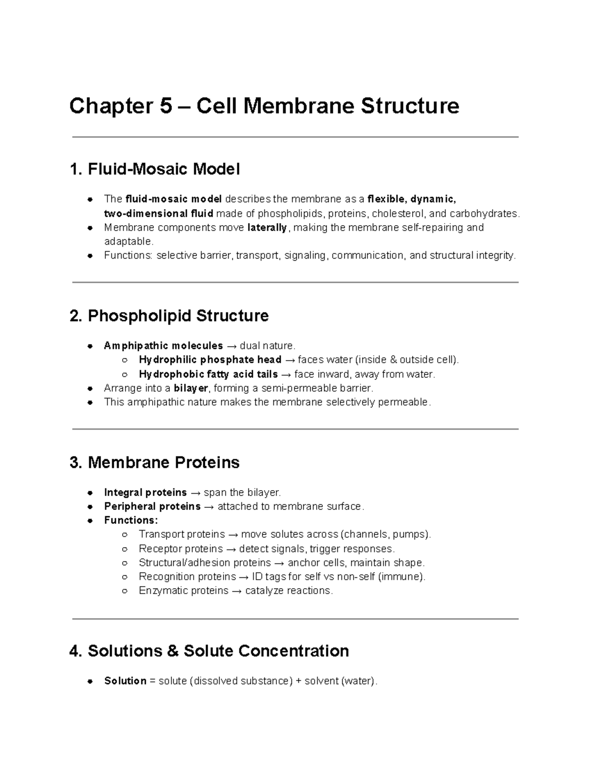 Chapter 5 Cell Membrane Structure & Function Overview - Studocu