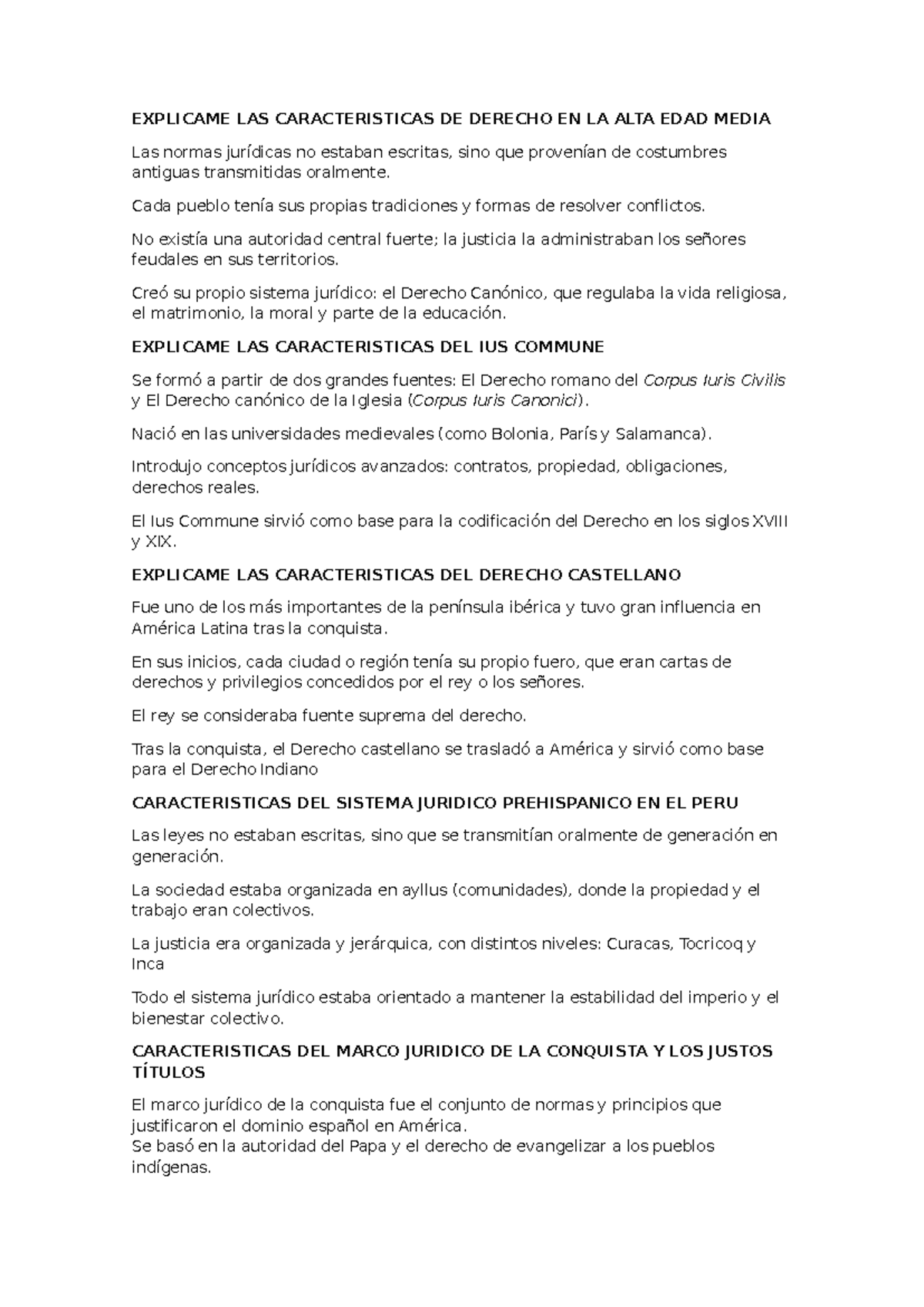 Características del Derecho en la Alta Edad Media - PC 2 Historia - Studocu