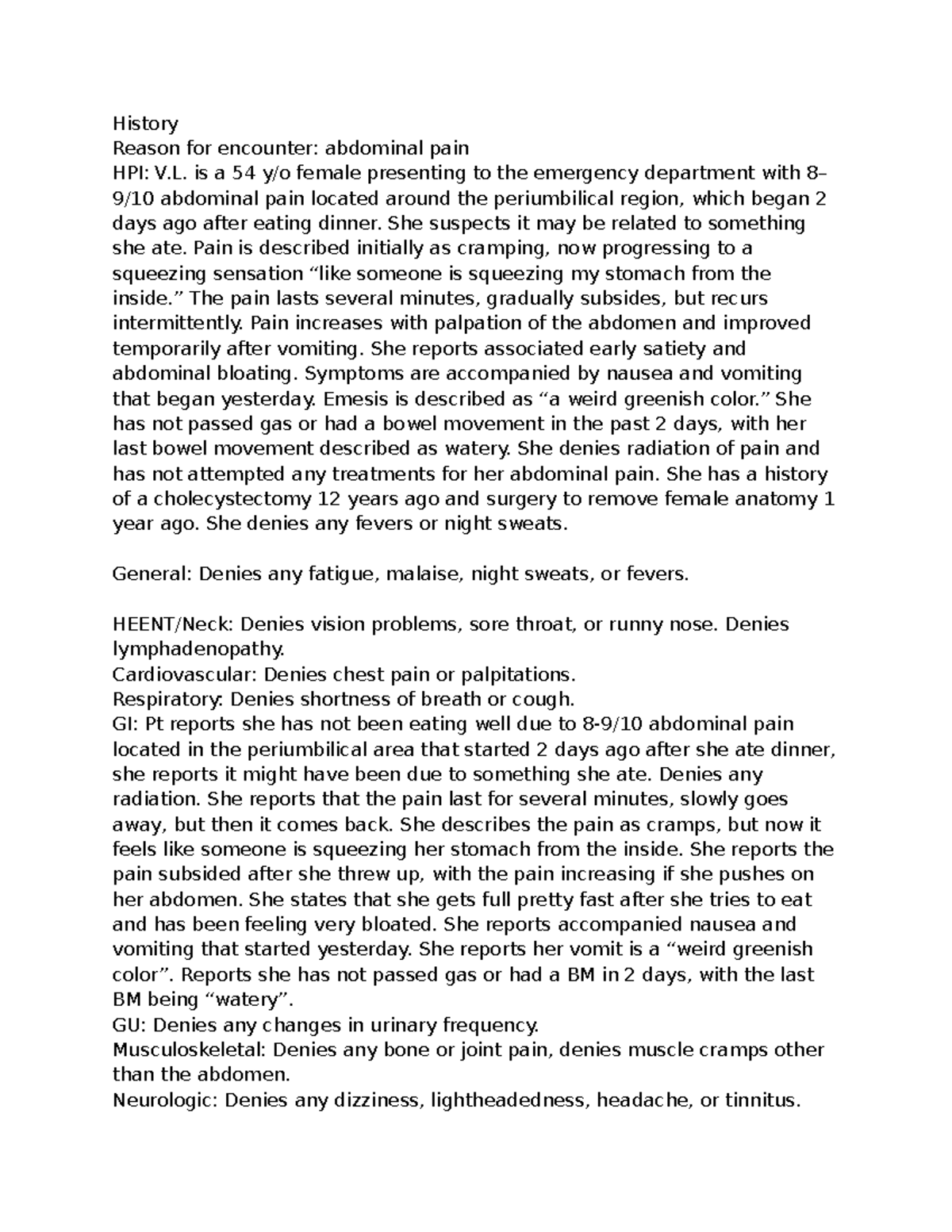 NR511I - Week 5 iHuman Case Study: Abdominal Pain Evaluation - Studocu