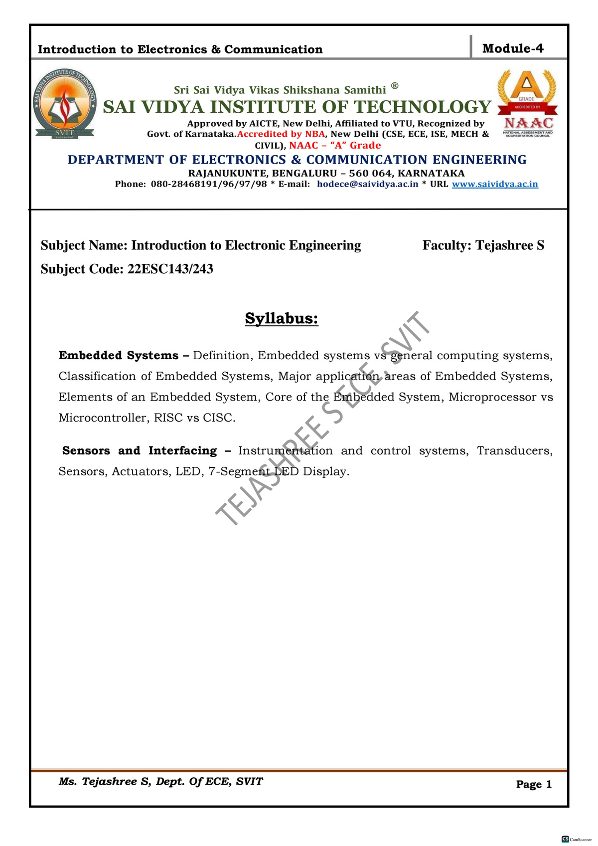 Introduction to Embedded Systems - ECE 101 Syllabus Overview - Studocu