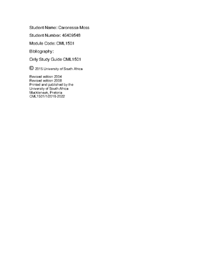 CML1501 ASSIGNMENT 1 - Name: R MANYAMA UNIQUE NUMBER: 700015 STUDENT NO ...