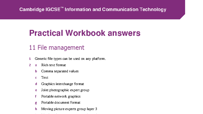 Cambridge IGCSE ICT Practical Workbook Answers: File Management ...
