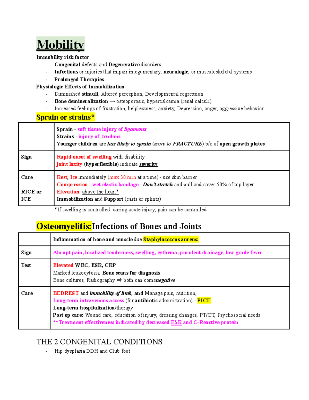 328 - Mobility - peds - Class note - Mobility Immobility risk factor ...