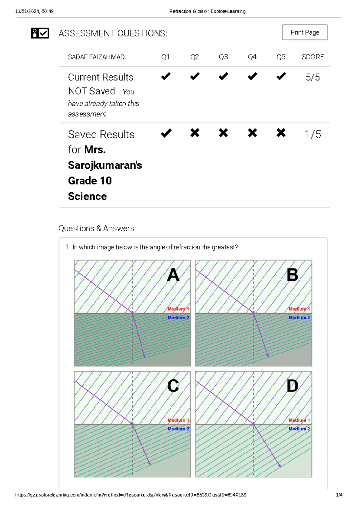 Grade 10 Science: Refraction Gizmo Assessment Questions & Answers - Studocu