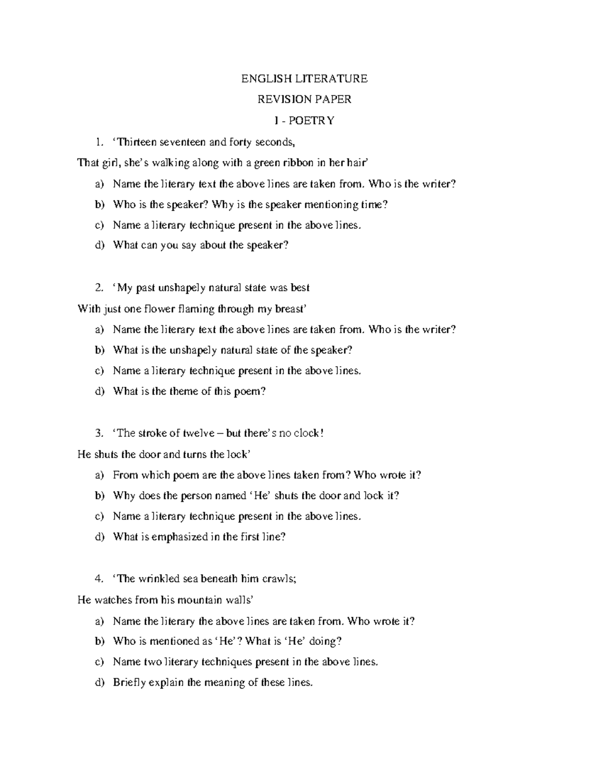 ENGL 101: Poetry Revision Paper - Key Literary Concepts & Analysis ...