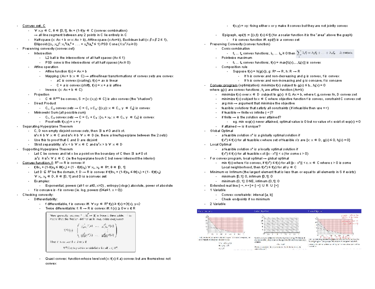 Midterm Cheatsheet: Convex Sets and Functions (AY25/26 S1) - Studocu