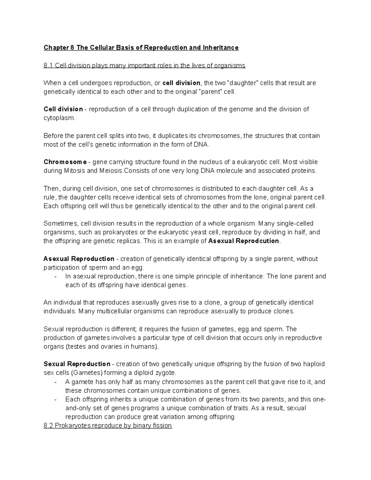 Chapter 8 Cellular Basis: Reproduction & Inheritance Notes - Studocu