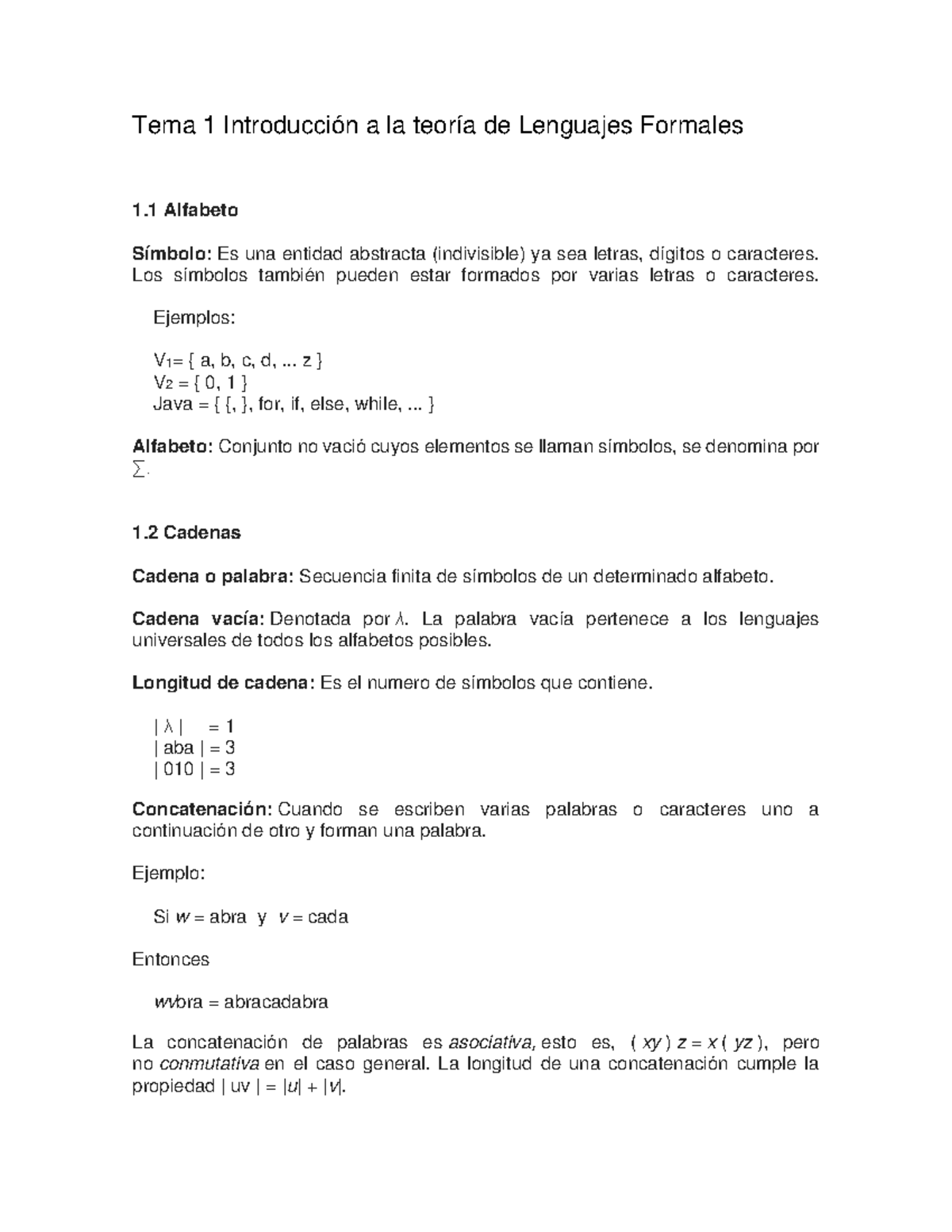 Tema 1: Introducción a la Teoría de Lenguajes Formales - Análisis y ...
