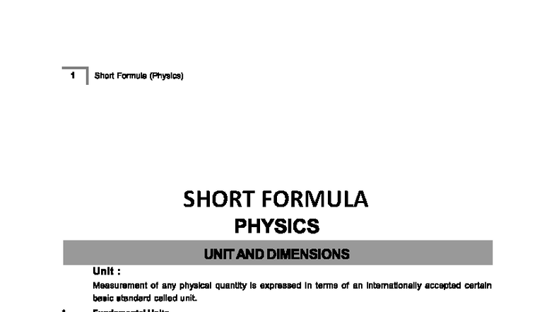 Physics (PHYS101) Formula Sheet: Essential Concepts and Equations - Studocu