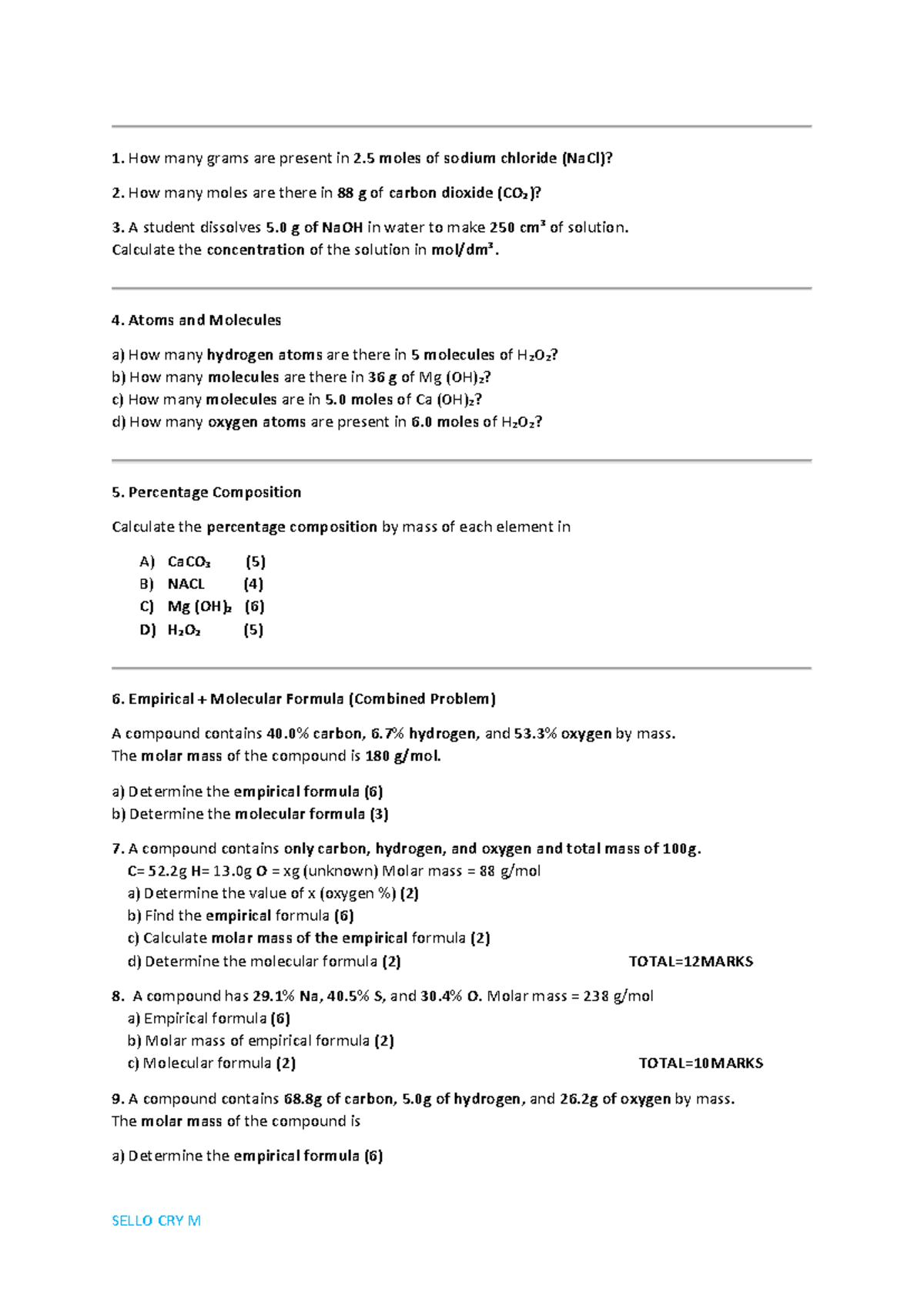 Chemistry 101: Moles, Concentration, and Empirical Formulas - Studocu