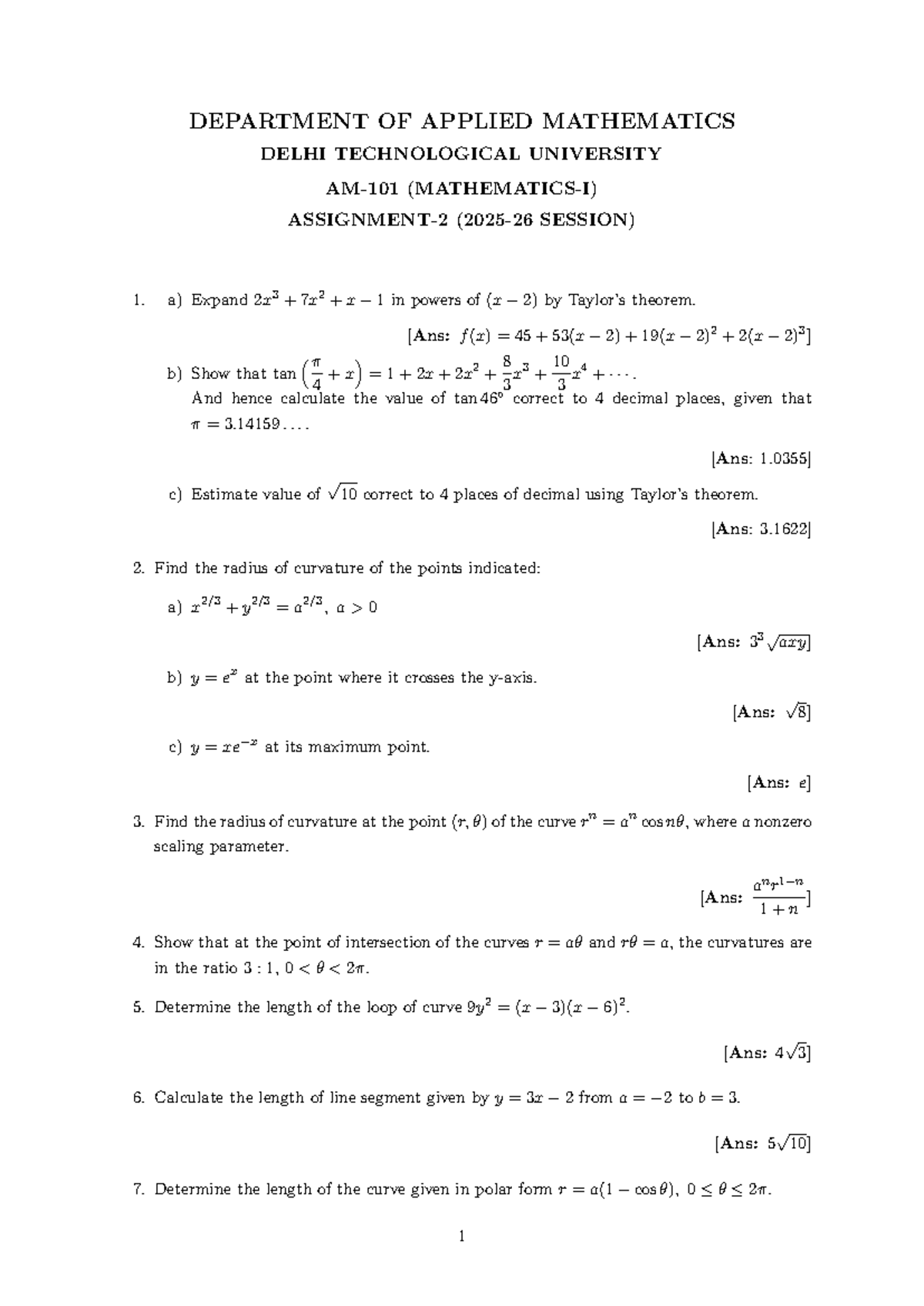 Assignment 2: Applied Mathematics (AM-202) Problems and Solutions - Studocu