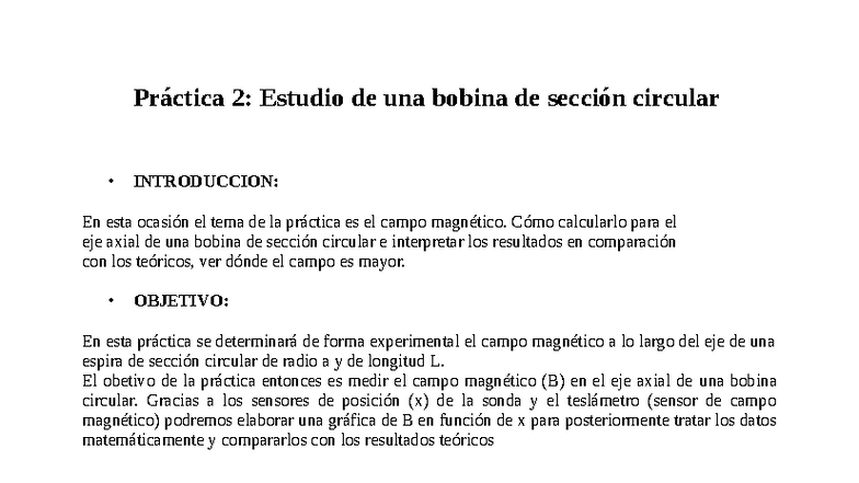 Práctica 2: Estudio del Campo Magnético en Bobina Circular - Studocu