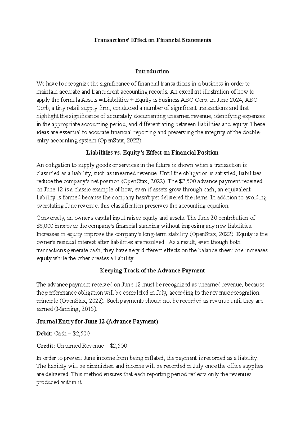 Impact of Financial Transactions on Statements - Discussion Forum Unit ...