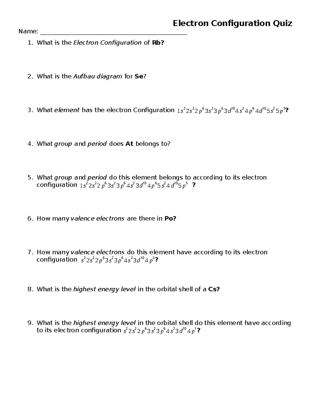Electron Configuration Quiz: Understanding Atomic Structure - Studocu