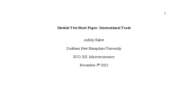 ECO 202 Module Two Short Paper - Module Two Short Paper: International ...