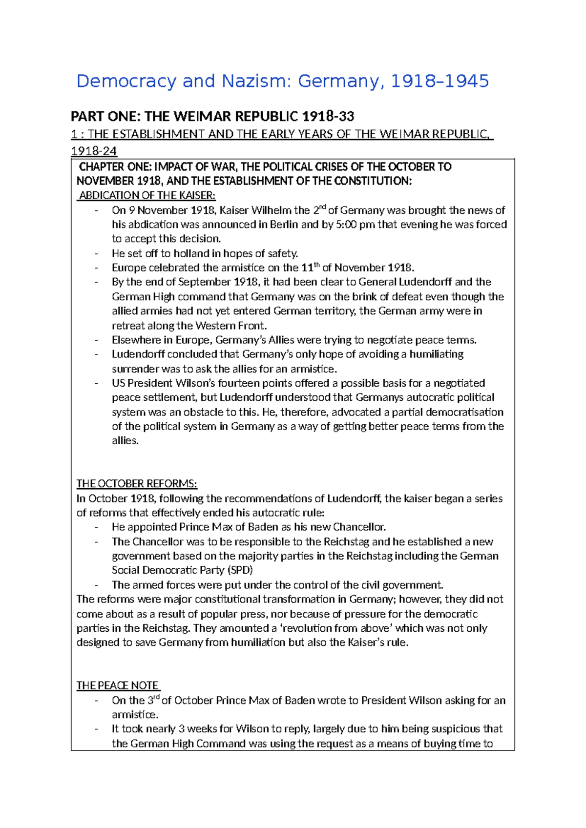 Democracy and Nazism: The Weimar Republic 1918–1945 Analysis - Studocu