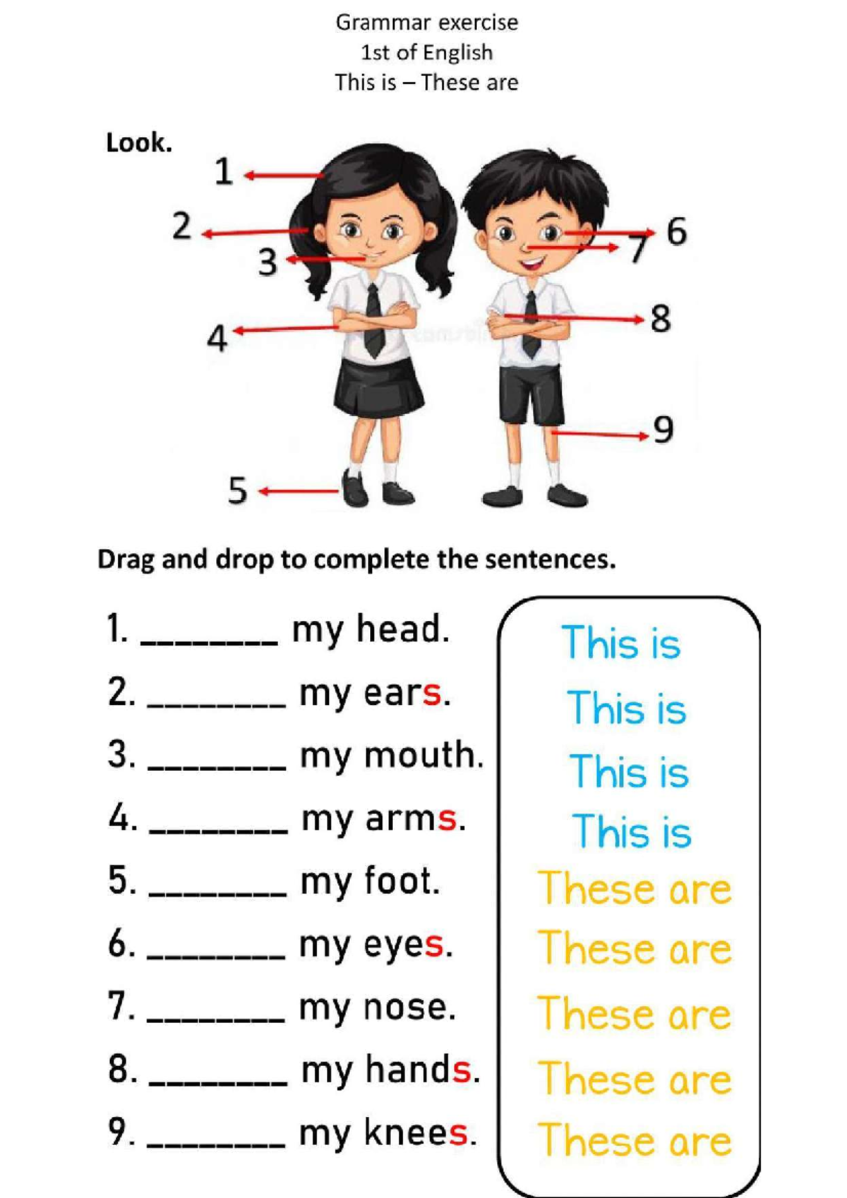 Grammar Exercise: This is & These are - English Practice 1st Grade ...